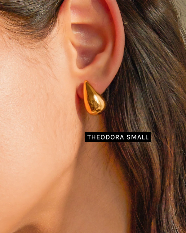 Theodora (Gold) Chunky Teardrop Design Gold Stud Drop Earrings - Fibi & Co.