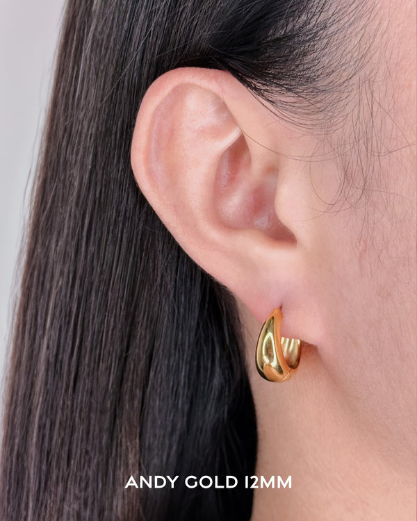 Andy (Gold) Round Waterdrop Design Hoops - Fibi & Co.