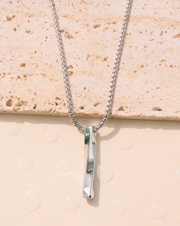 Logan (Silver) Small Box Chain Design Twisted Bar Pendant Necklace ...