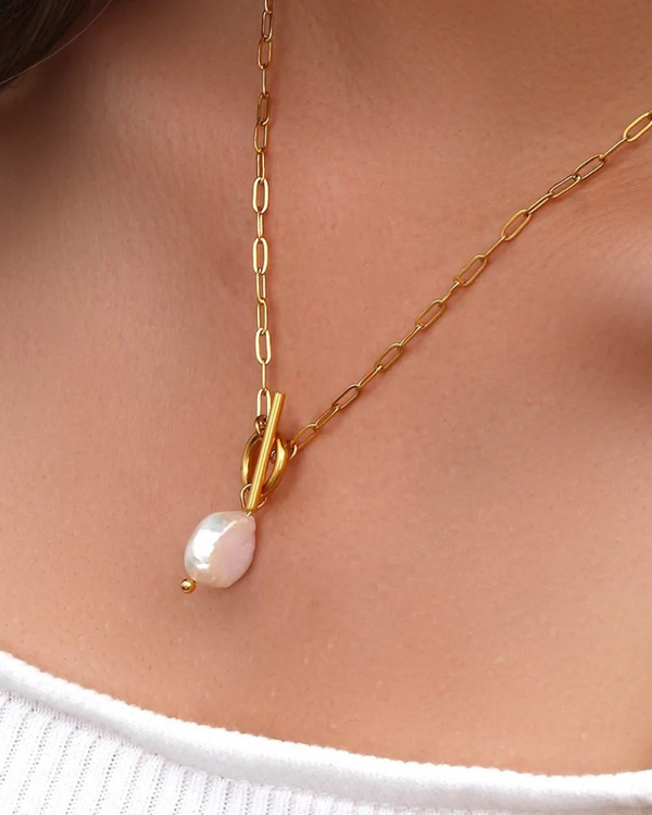 Edith Baroque Freshwater Pearl Pendant Link Chain Gold Necklace - Fibi ...