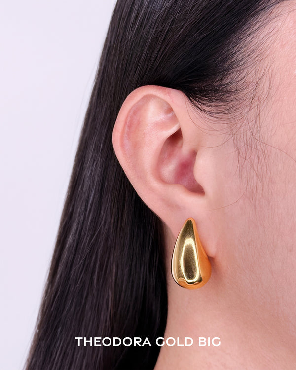Theodora (Gold) Chunky Teardrop Design Gold Stud Drop Earrings - Fibi & Co.